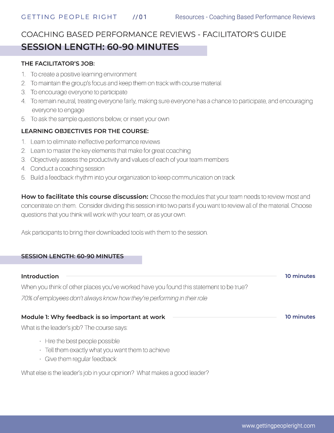 Facilitator's Guide - Coaching Based Performance Reviews - Professional ...